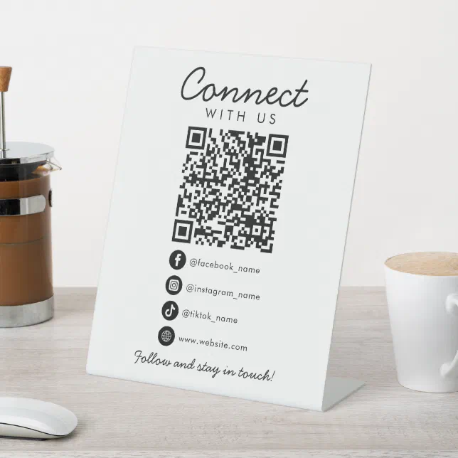 Simple Connect with Us Social Media QR Code Follow Pedestal Sign | Zazzle