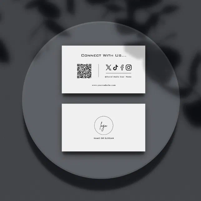 Simple Connect With Us Social Media QR Code Logo Business Card | Zazzle