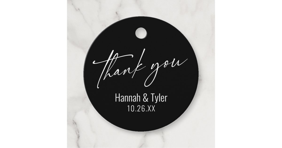 Simple Contemporary Handwriting Black Thank You Favor Tags | Zazzle