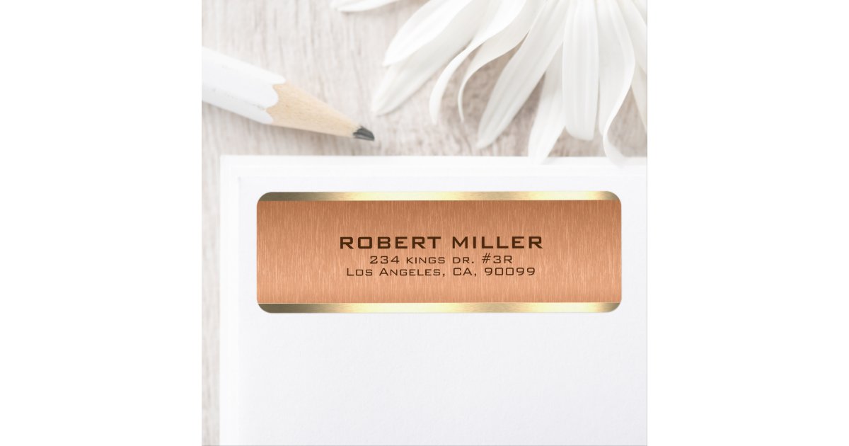Simple Copper-Brown Metallic Texture Gold Border Label | Zazzle
