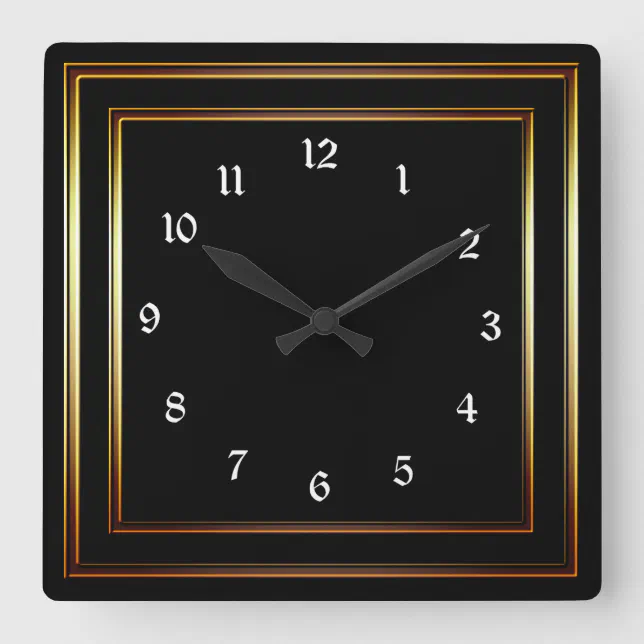 Simple Copper Frame Black Square Wall Clock | Zazzle