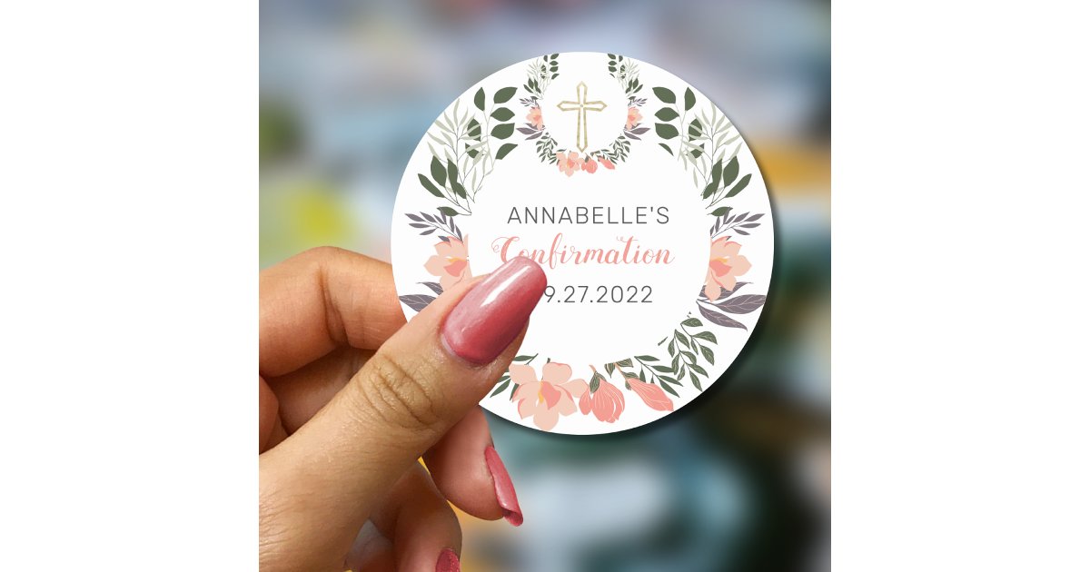 Simple Coral Floral Confirmation Classic Round Sticker | Zazzle