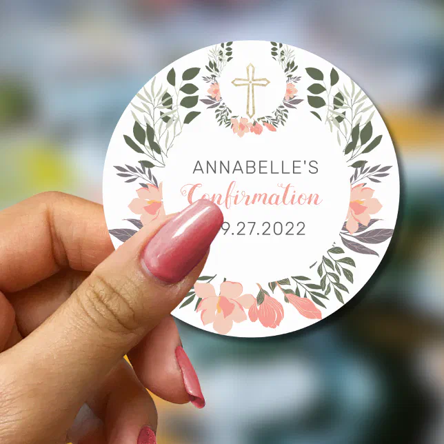 Simple Coral Floral Confirmation Classic Round Sticker | Zazzle