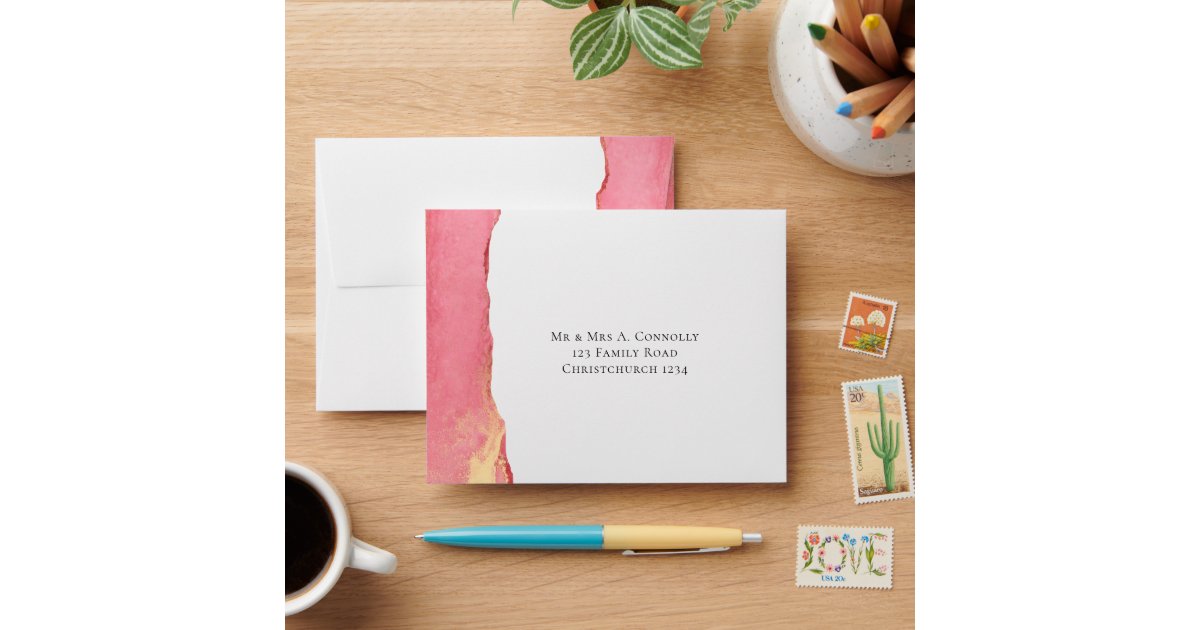 Simple Coral Pink RSVP Return Address Wedding Envelope | Zazzle