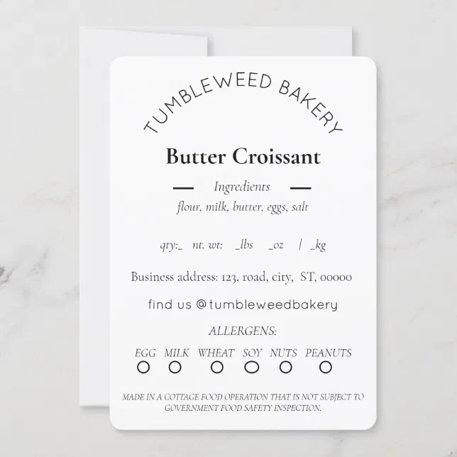 Simple Cottage Food Label Template | Zazzle