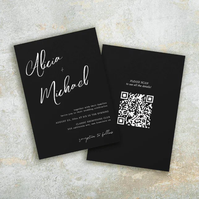 Simple couple names script QR CODE wedding Invitation | Zazzle