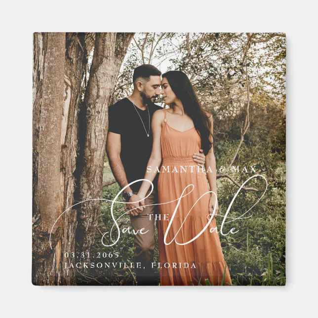 Simple Couple Photo Elegant Save The Date Magnet | Zazzle