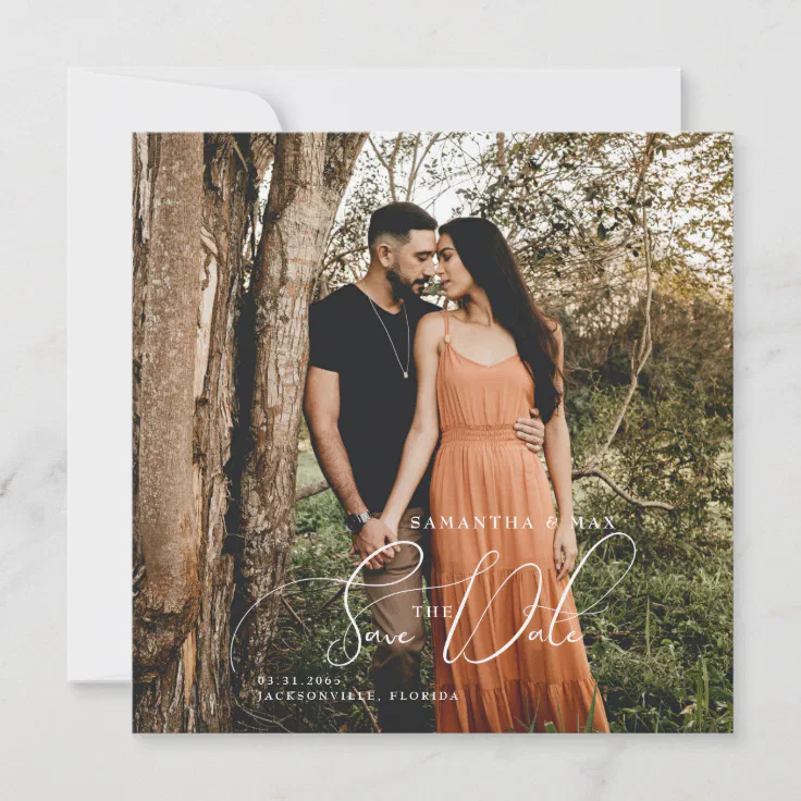 Simple Couple Photo Elegant Square Save The Date | Zazzle