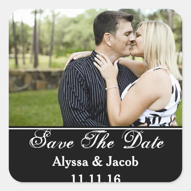 Simple Couples Photo Save the Date Wedding Square Sticker | Zazzle