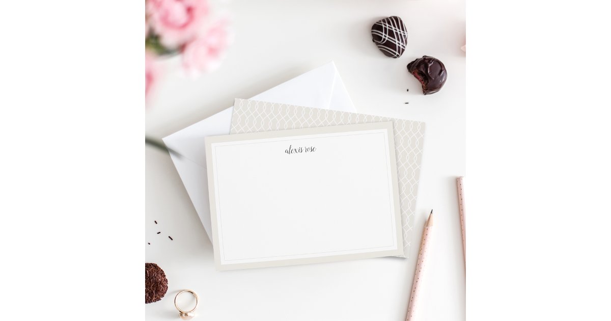 Simple Cream Bordered Personalized Stationery Flat Note Card | Zazzle