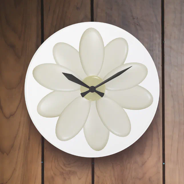 Simple Cream Daisy Flower Modern Floral White Large Clock | Zazzle