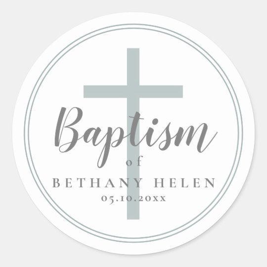 Simple cross baptism favor or envelope classic round sticker | Zazzle.com
