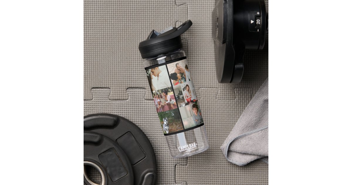 Simple Custom 12 Photo Collage Family Personalized Water Bottle | Zazzle