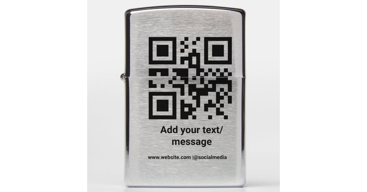 simple custom barcode add your text website QR Cla Zippo Lighter | Zazzle