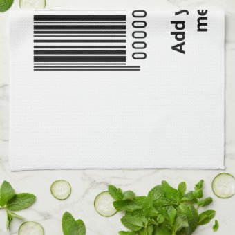 simple custom barcode add your text website QR Sq Kitchen Towel | Zazzle