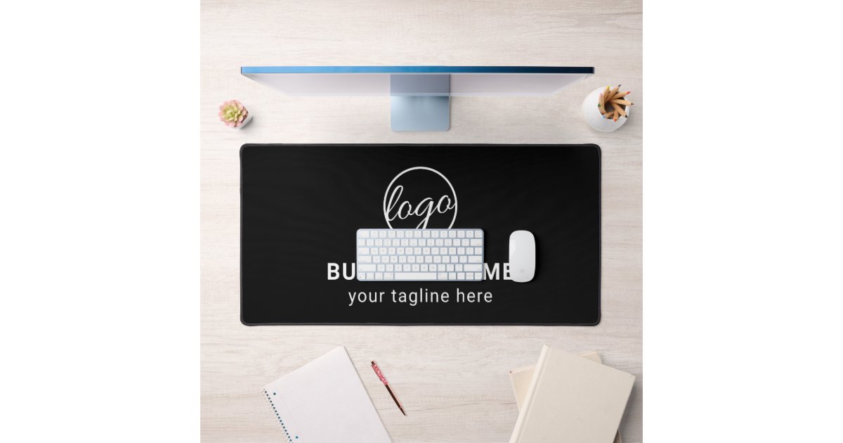 Simple Custom Black Modern Logo Business Desk Mat | Zazzle