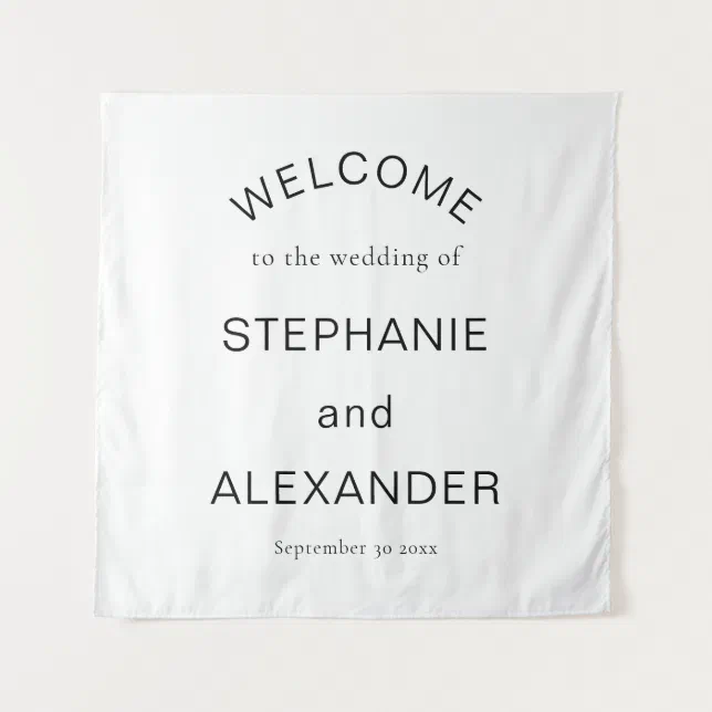 Simple Custom Black White Welcome to Wedding Tapestry | Zazzle