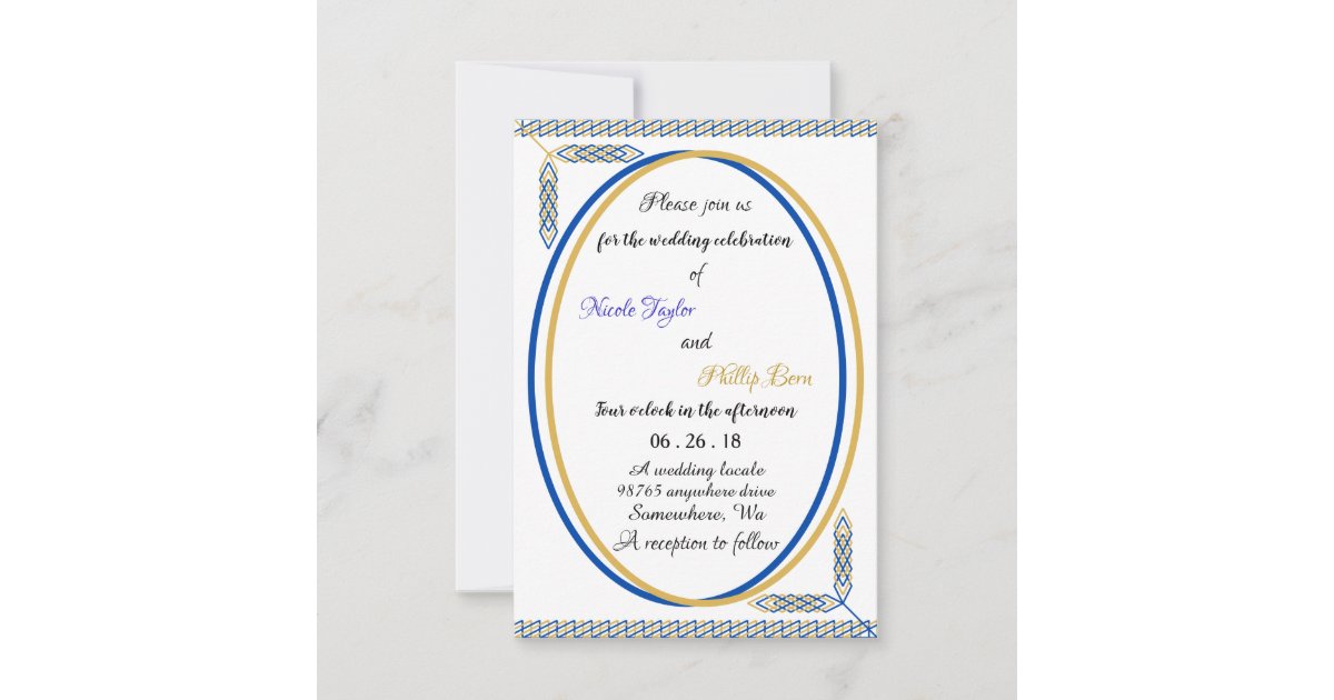 simple custom blue and yellow wedding invitations | Zazzle