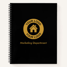 Simple Custom Business Logo And Text Black Notebook | Zazzle