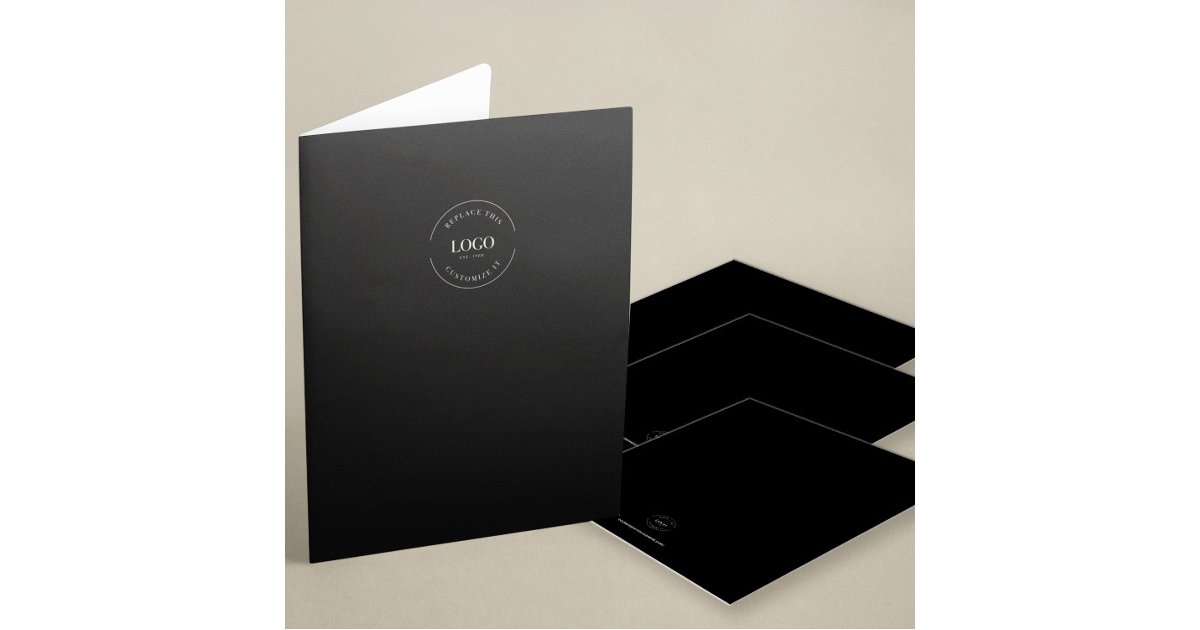 Simple Custom Business Logo website on black Pocket Folder | Zazzle