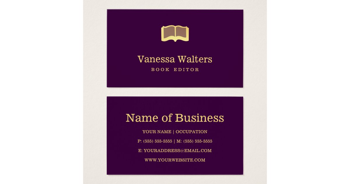Simple Custom Color Book Editor Elegant Gold Book Business Card ...