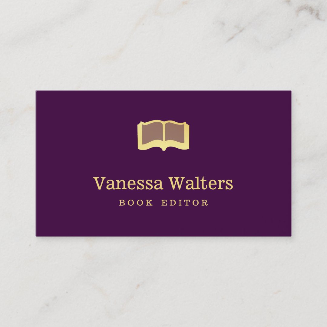 Simple Custom Color Book Editor Elegant Gold Book Business Card | Zazzle