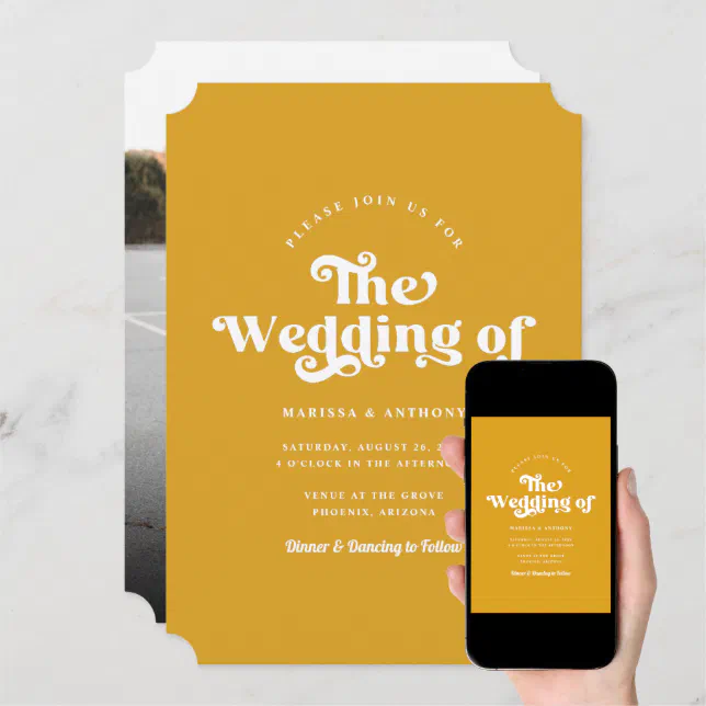 Simple Custom Color Modern Retro Photo Wedding Invitation | Zazzle