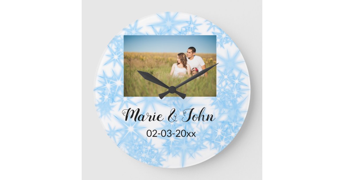 simple custom colorful blue sparkle glitter throw large clock | Zazzle