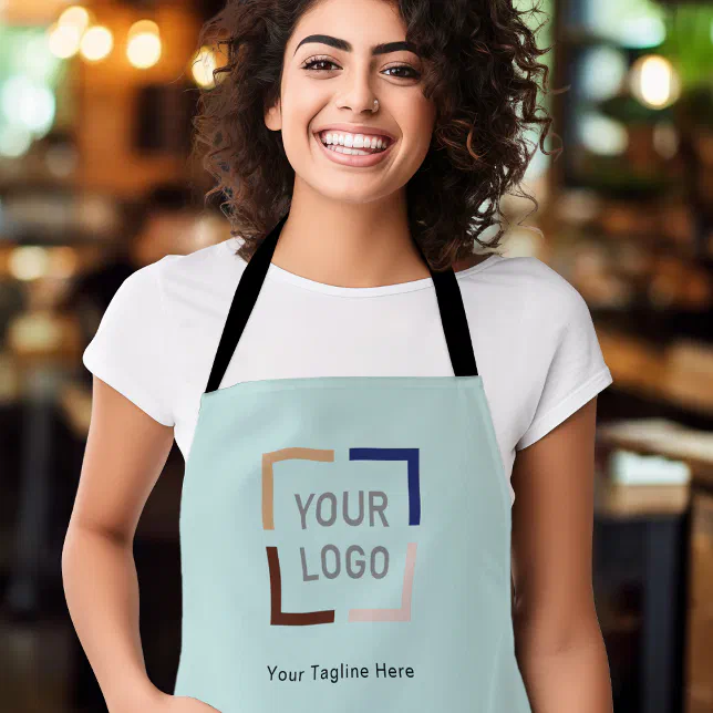 Simple Custom Company Logo personalized turquoise Apron | Zazzle