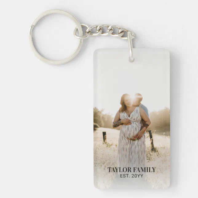 Simple Custom Family Photo & Name Acrylic Keychain | Zazzle