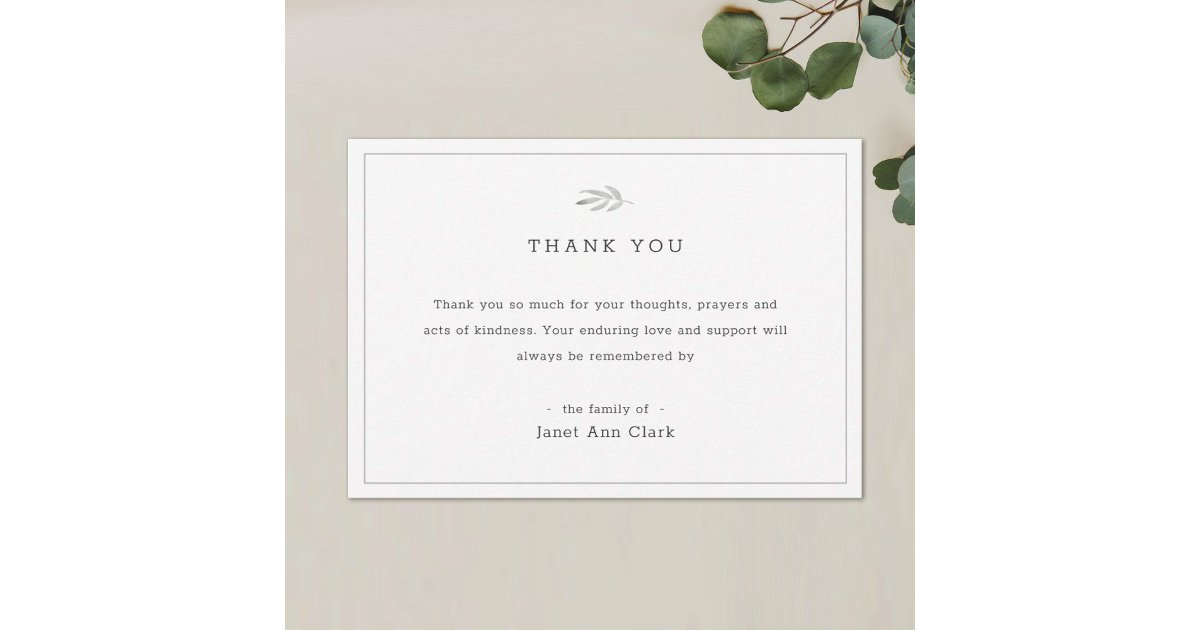 Simple Custom Funeral Thank You Note | Zazzle