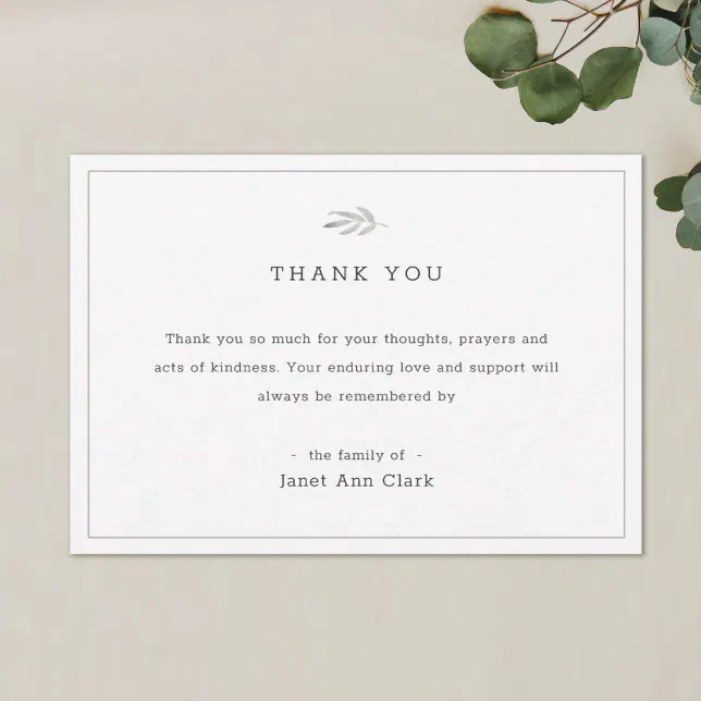 Simple Custom Funeral Thank You Note | Zazzle