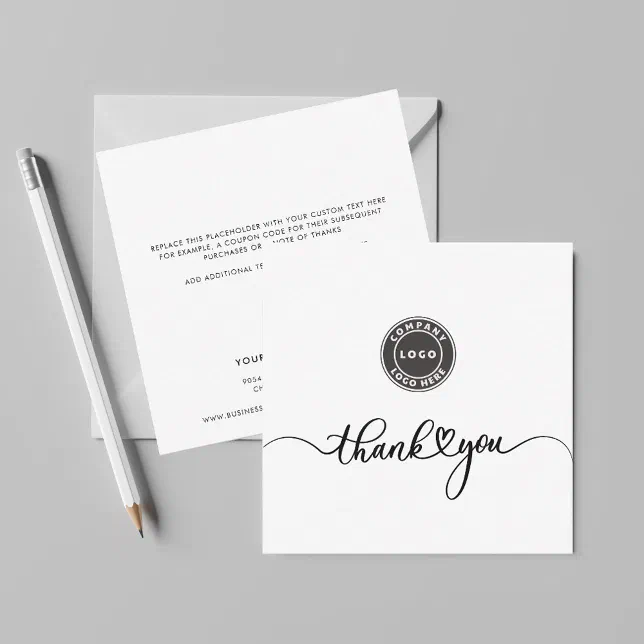 Simple Custom Logo and Business Thank You Note Card | Zazzle