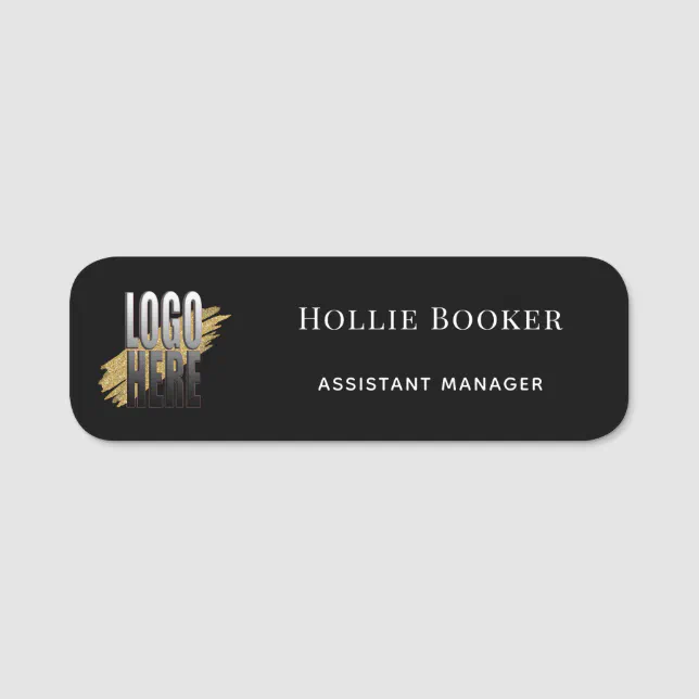 Simple Custom Logo Black Employee Name Tag | Zazzle