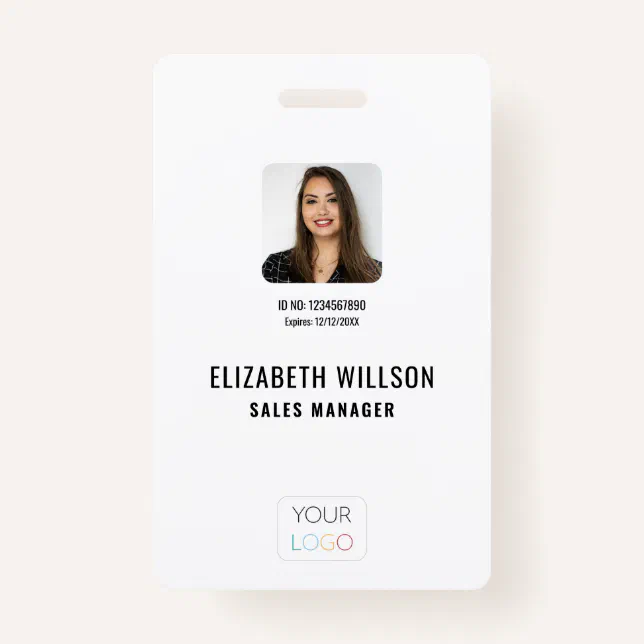 Simple Custom Logo, Name, Photo Employee ID Badge | Zazzle