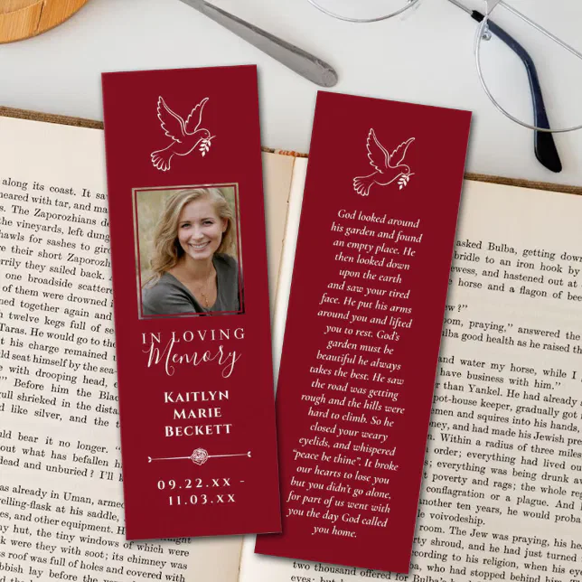 Simple Custom Photo Laminated Memorial Bookmarks | Zazzle