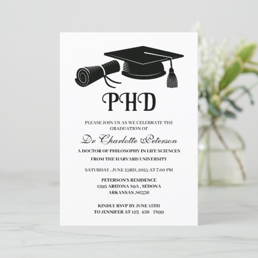 Simple Custom Photo PHD Doctoral Graduation Invitation | Zazzle