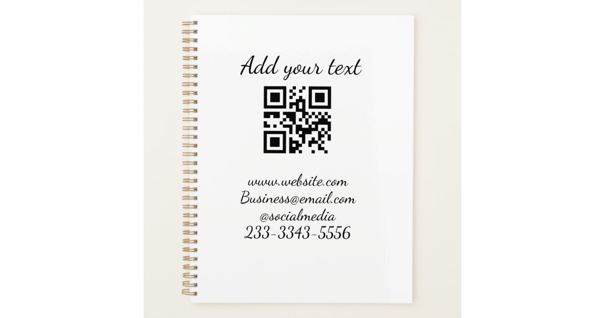 simple custom QR code add your name text Classic Planner | Zazzle