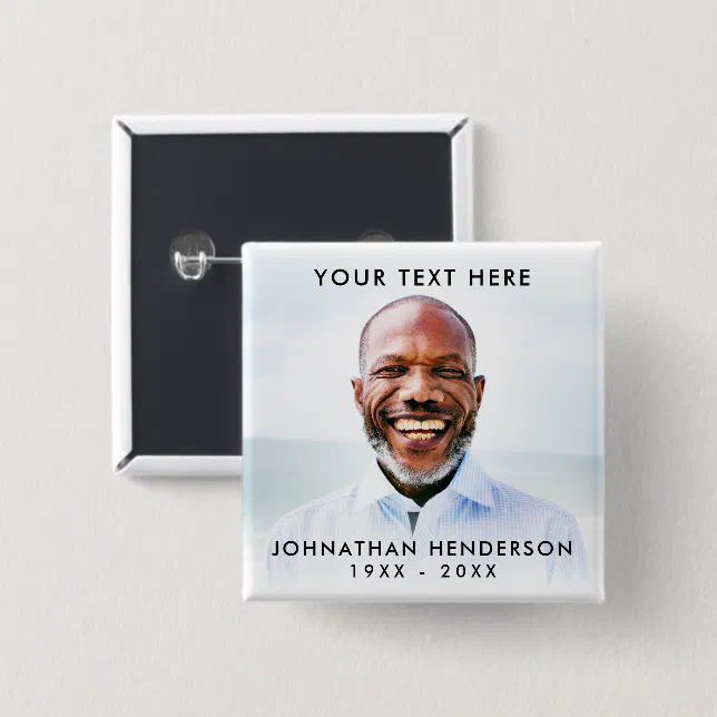 Simple Custom Text Funeral/Memorial Photo Tribute Button | Zazzle