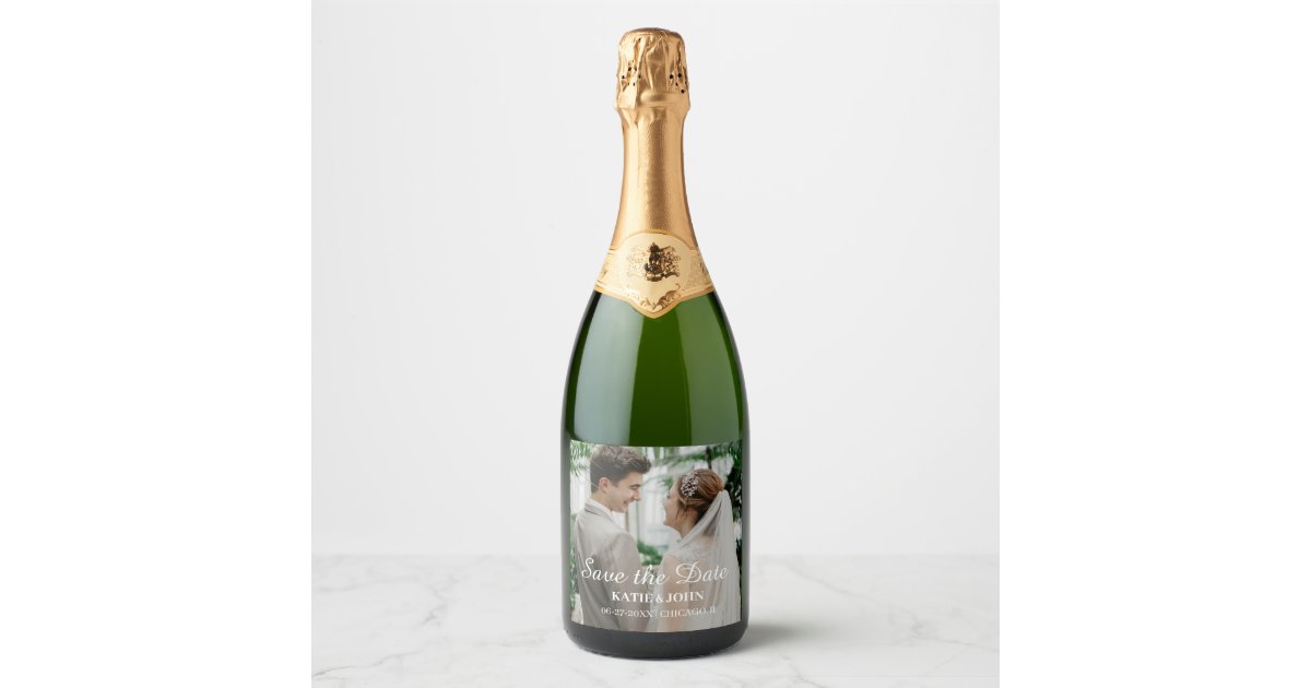 Simple Custom Wedding Bride and Groom's Photo Cha Sparkling Wine Label ...