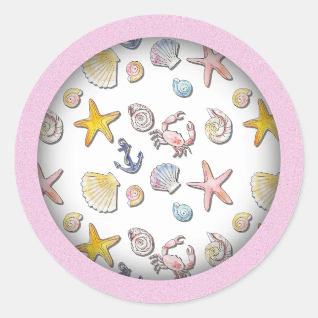 Simple Cute Beach Design Classic Round Sticker | Zazzle
