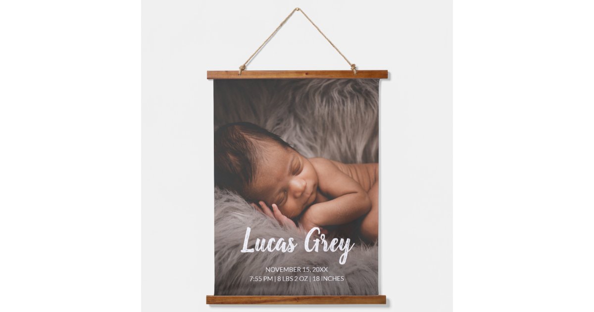 Simple Cute Birth Stats Photo Baby Nursery Hanging Tapestry | Zazzle