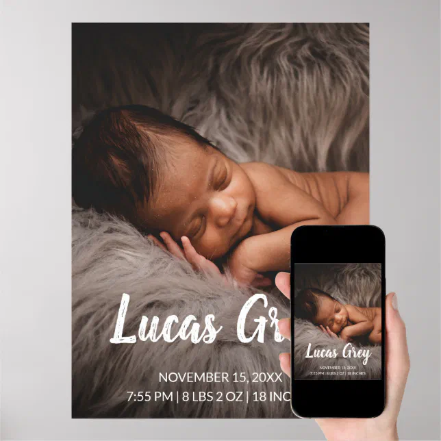 Simple Cute Birth Stats Photo Baby Nursery Poster | Zazzle