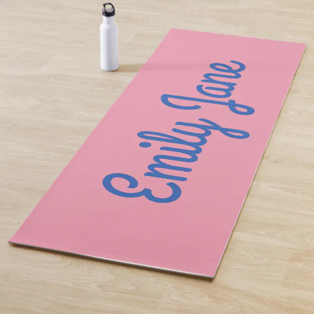 Simple Cute Blue and Pink Personalized Yoga Mat | Zazzle