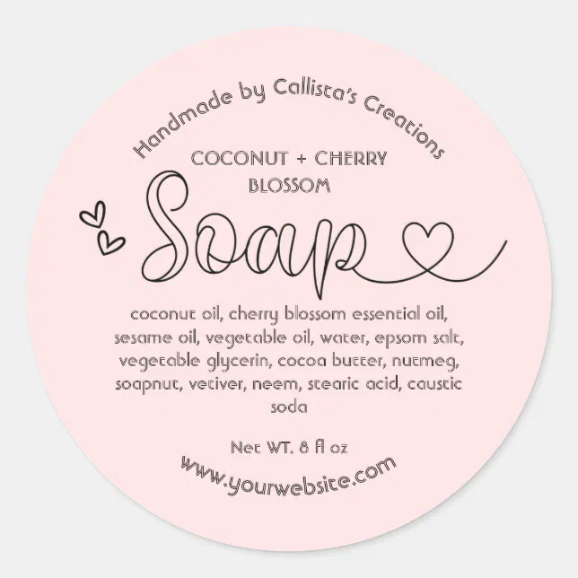 Simple Cute Blush Pink Black Hearts Handmade Soap Classic Round Sticker ...