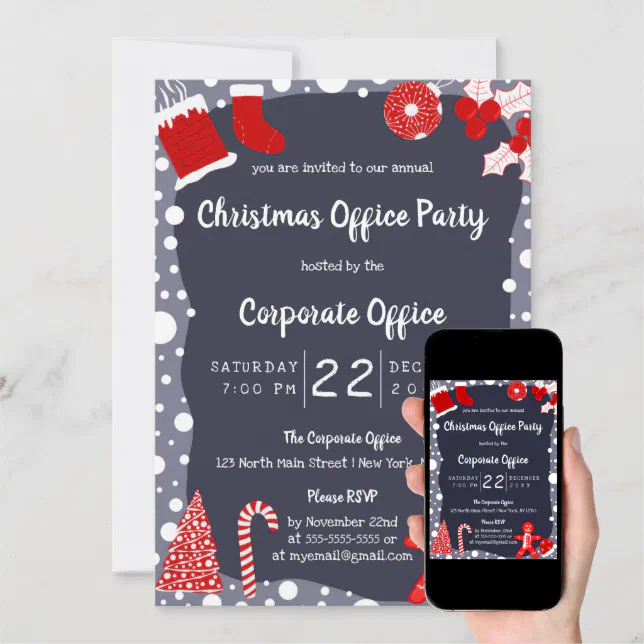 Simple Cute Festive Illustrations Office Christmas Invitation | Zazzle