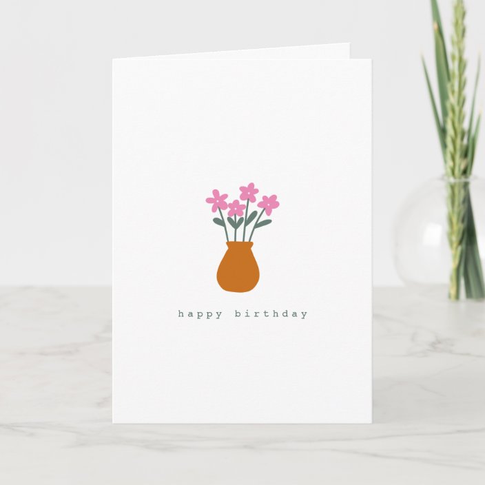 Simple Cute Pink Flower Minimalist Birthday Card | Zazzle.com