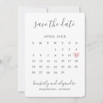Simple Cute Pink Heart Calender Wedding Save The Date | Zazzle