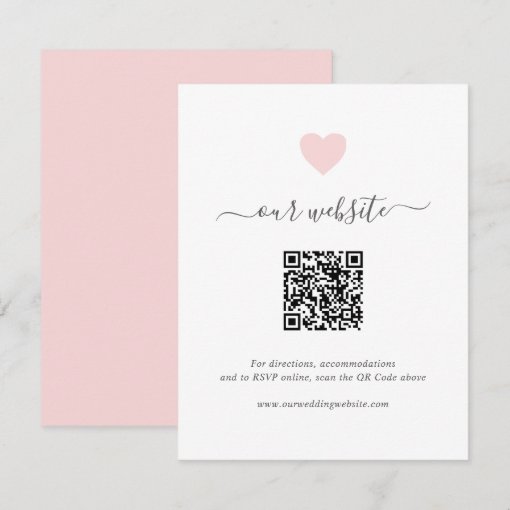 Simple Cute Pink Heart QR Code Website Wedding Enclosure Card | Zazzle
