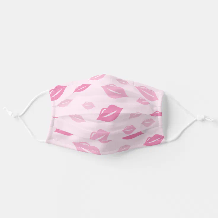 Simple Cute Pink Lips KIsses Pattern Adult Cloth Face Mask | Zazzle